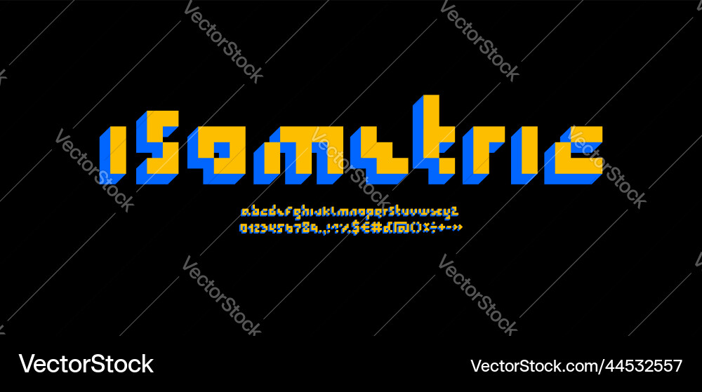 Isometric font 3d alphabet yellow blue Royalty Free Vector