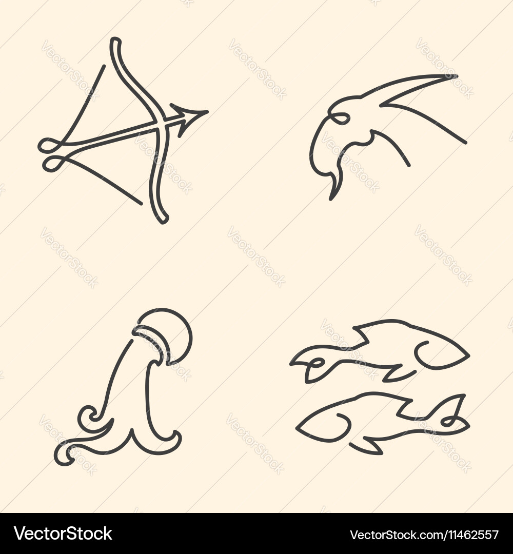 One line zodiac symbols set Royalty Free Vector Image