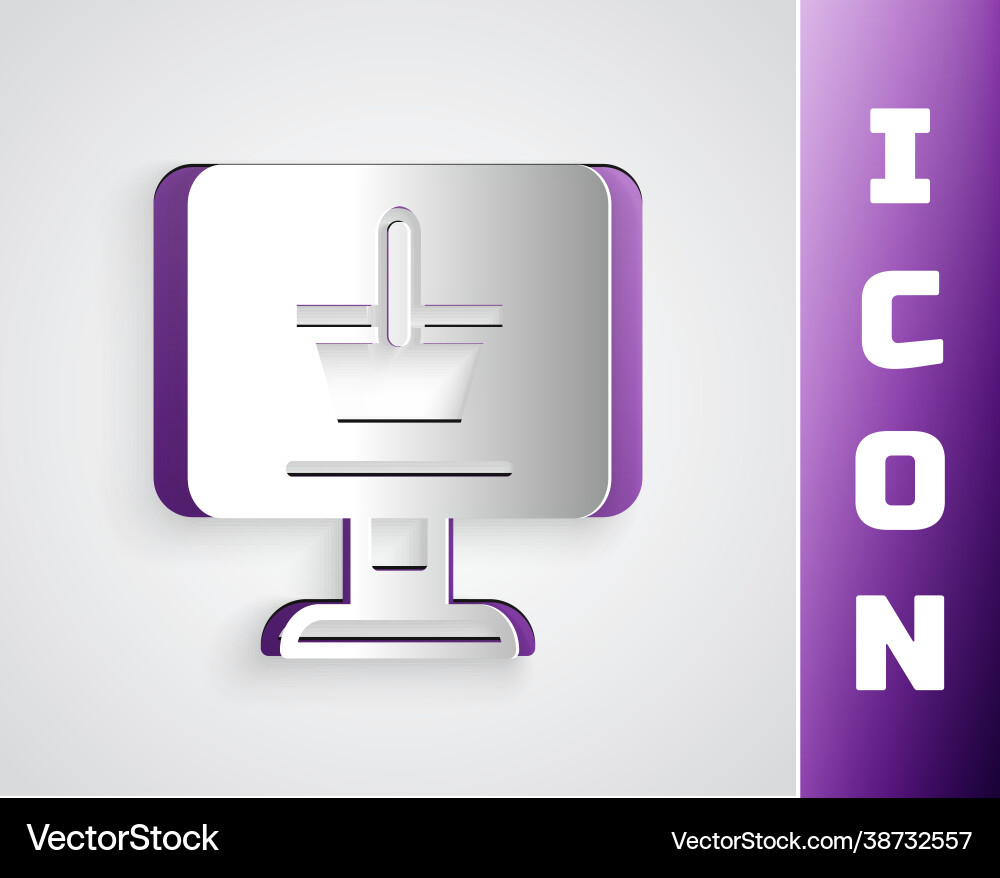 Paper cut shopping cart on screen computer icon Vector Image