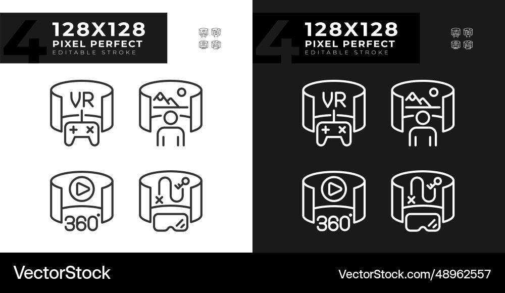Pixel perfect light and dark vr ar mr icons Vector Image