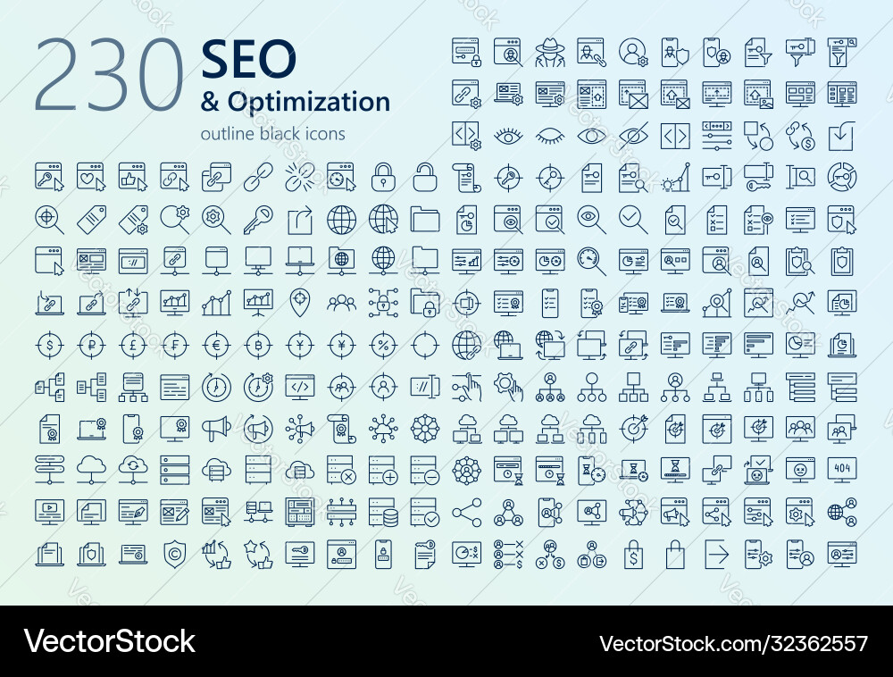 Seo outline iconset Royalty Free Vector Image - VectorStock