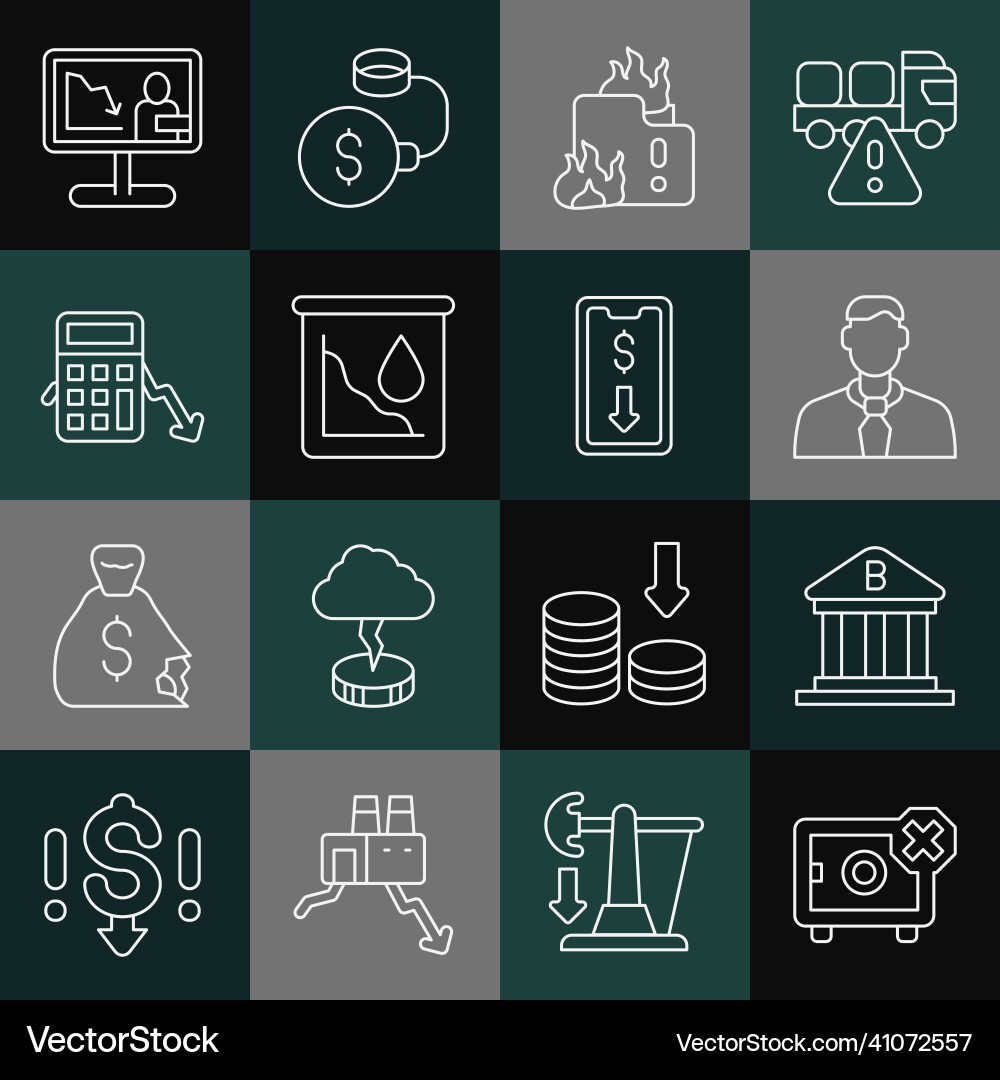 Set line safe bank building worker fire burning Vector Image