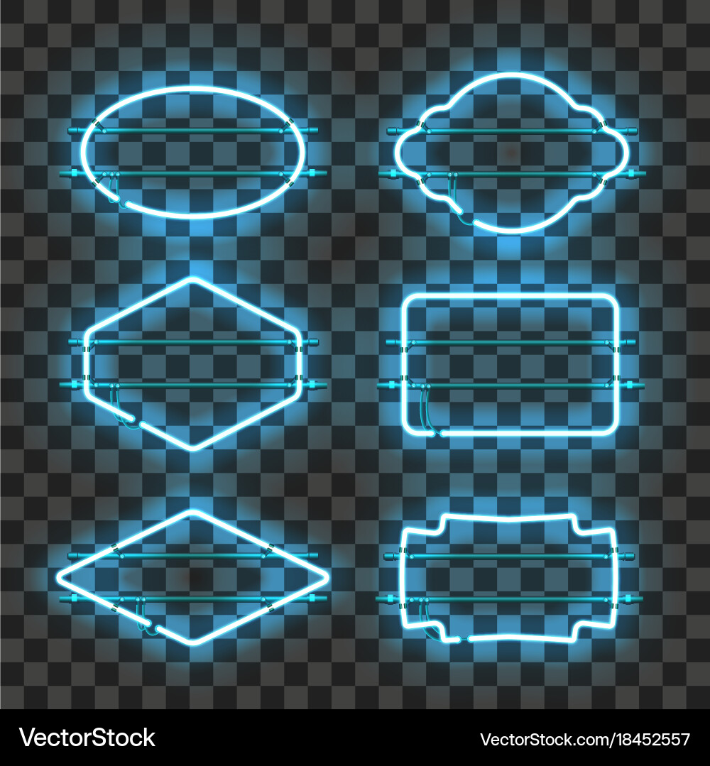 Set of realistic glowing blue neon frames Vector Image