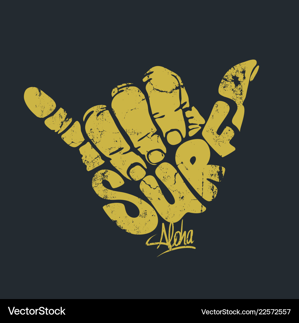 Surfing hand sign print Royalty Free Vector Image