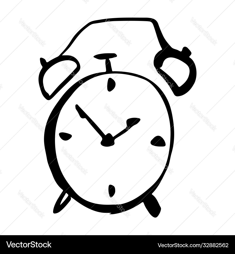 Alarm clock sketch black doodle on white Vector Image