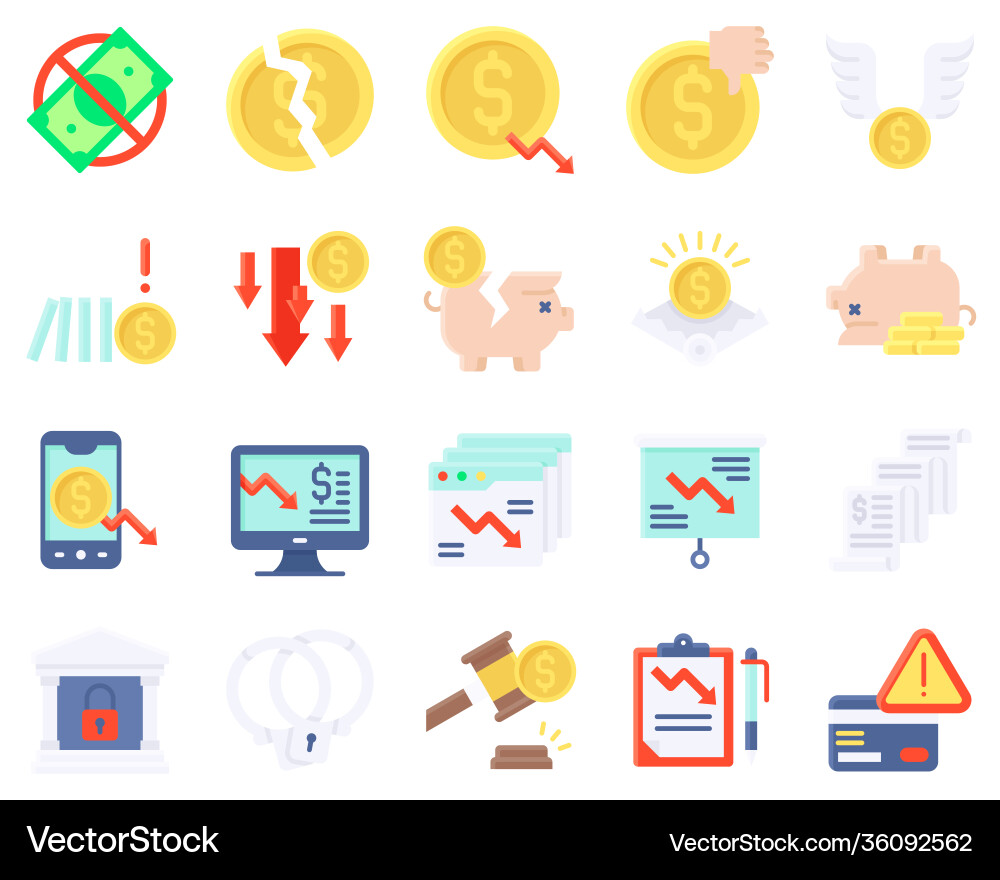 Bankruptcy related icon set 2 flat style Vector Image