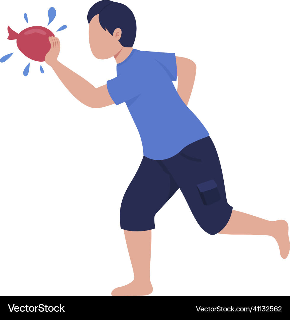 Boy throwing water bomb semi flat color character Vector Image