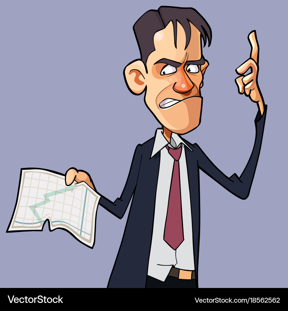 Cartoon angry man shows a graph on sheet Vector Image