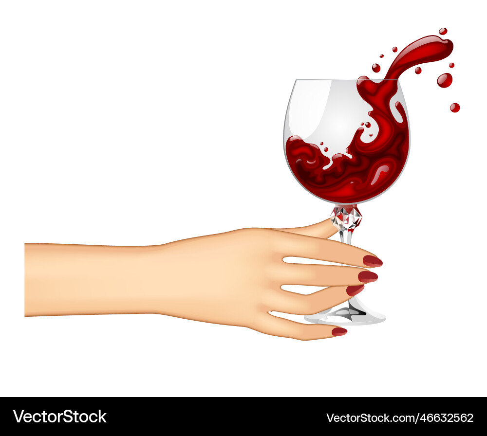 Female hand holding a glass with splashed red Vector Image