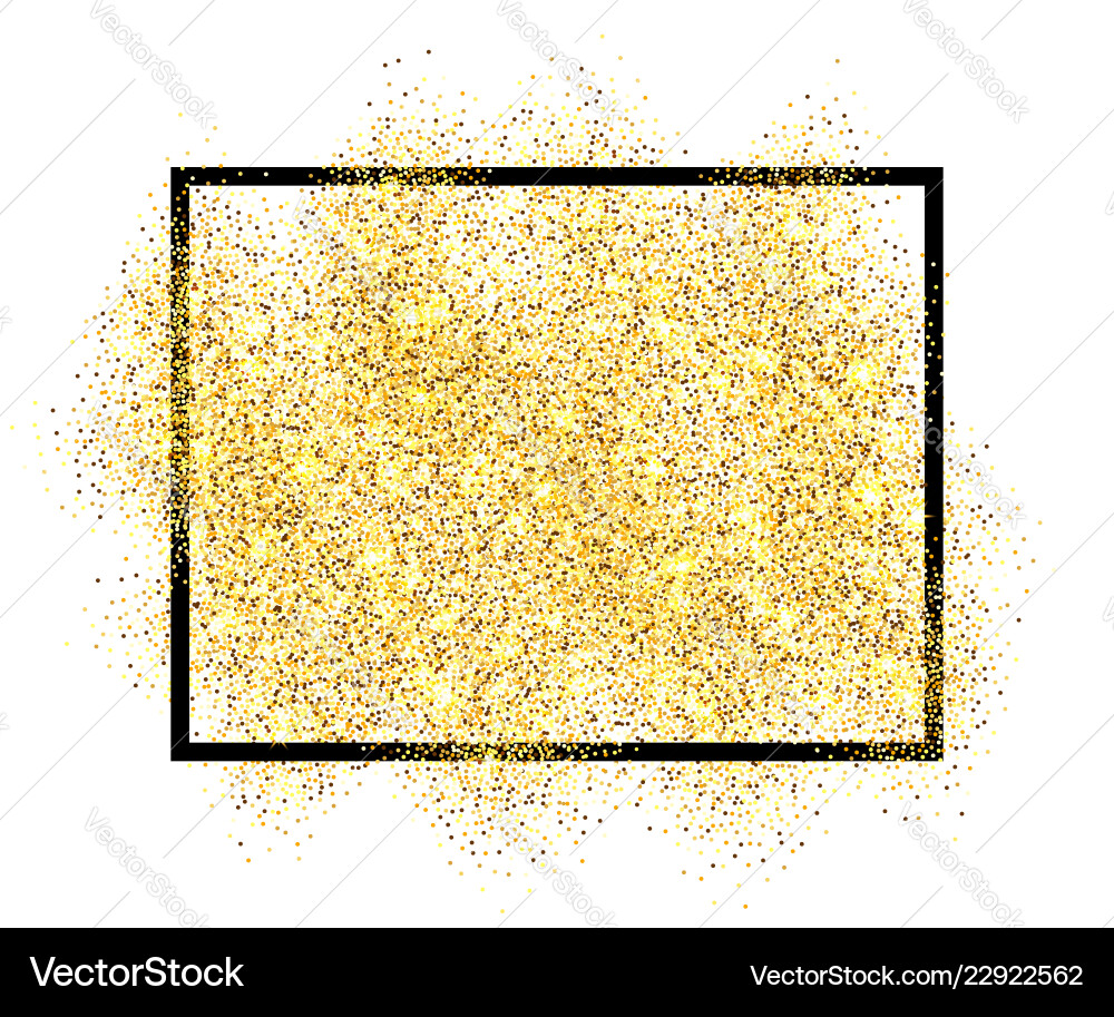 Gold glitter sand in black frame isolated white Vector Image