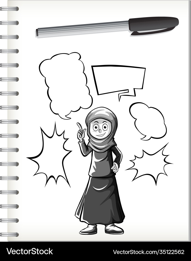 Muslim girl thinking with shape doodle Royalty Free Vector