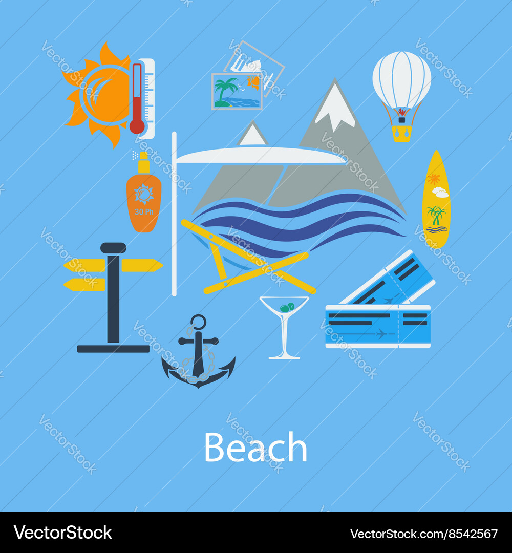 Beach vacation flat design Royalty Free Vector Image