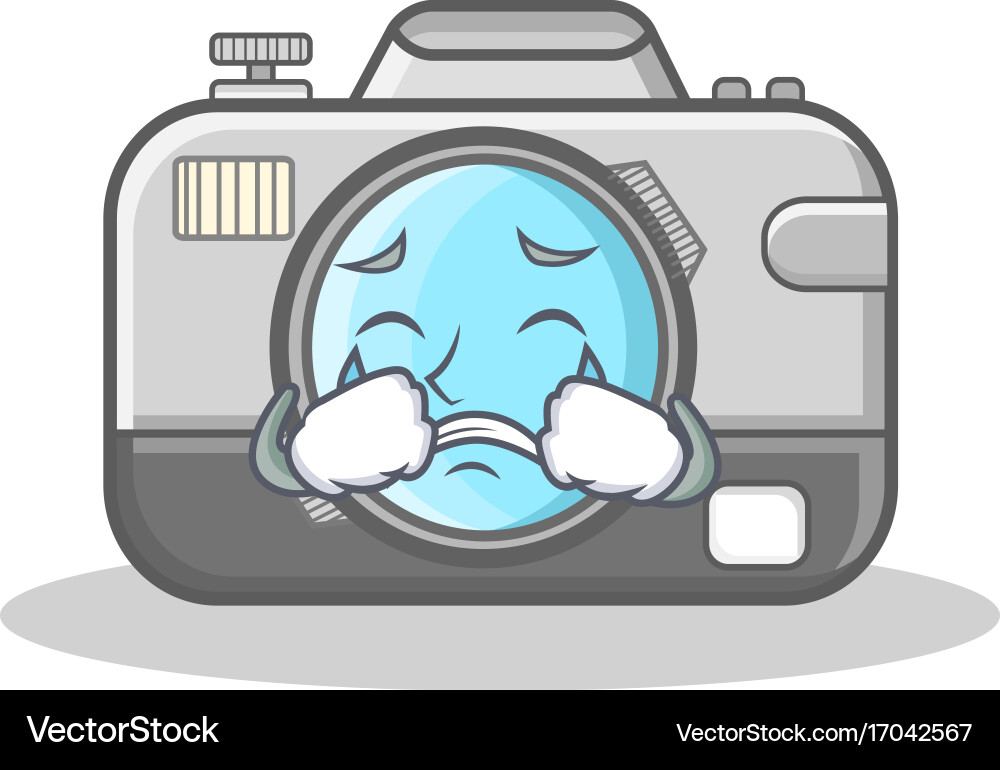 Crying photo camera character cartoon Royalty Free Vector