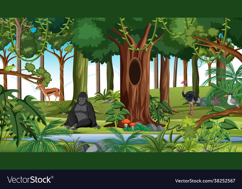 Forest scene with different wild animals Vector Image