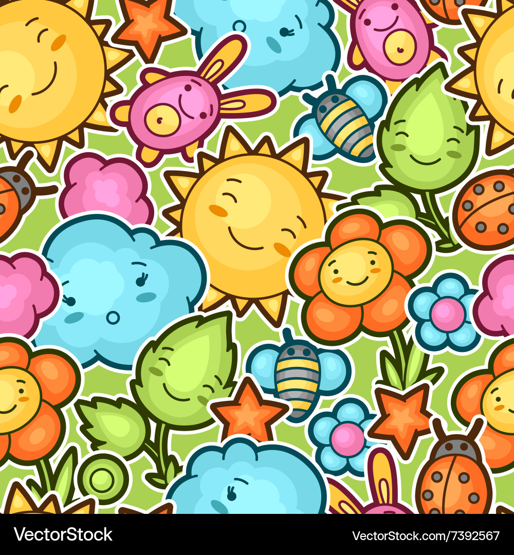 Seamless kawaii child pattern with cute doodles Vector Image