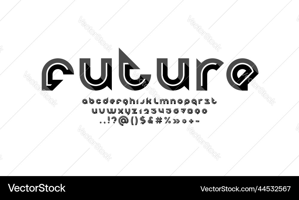 Technical future font rounded modern alphabet Vector Image