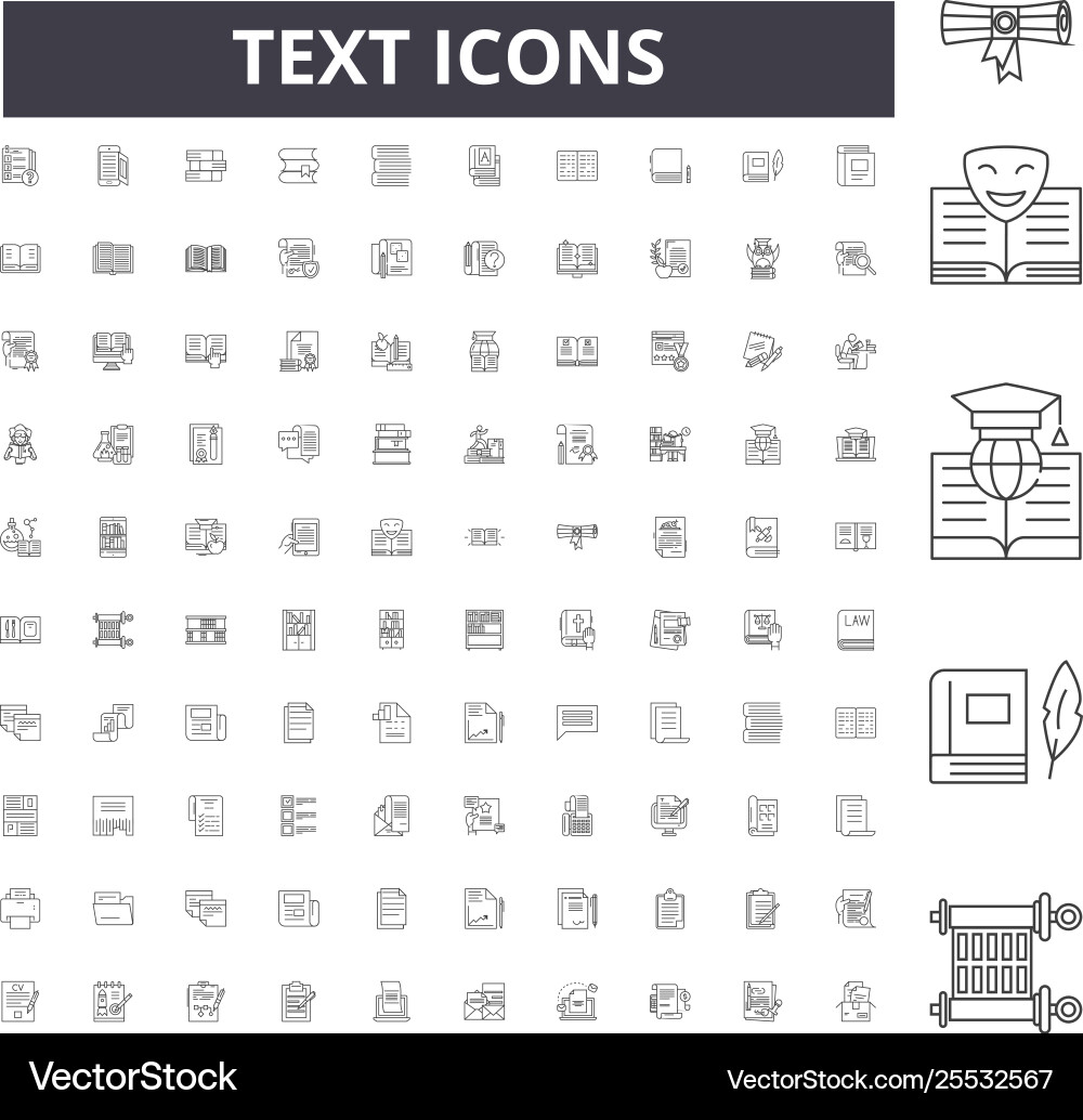 Text line icons signs set outline Royalty Free Vector Image