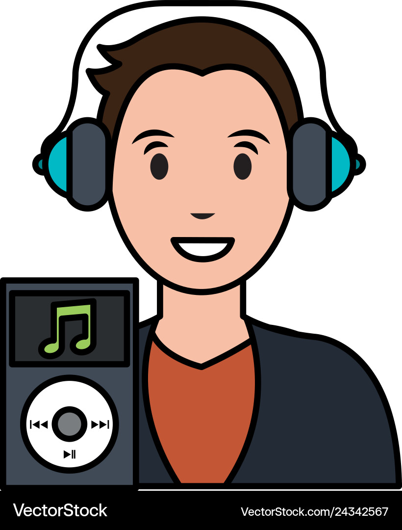 Young man with music player character Royalty Free Vector