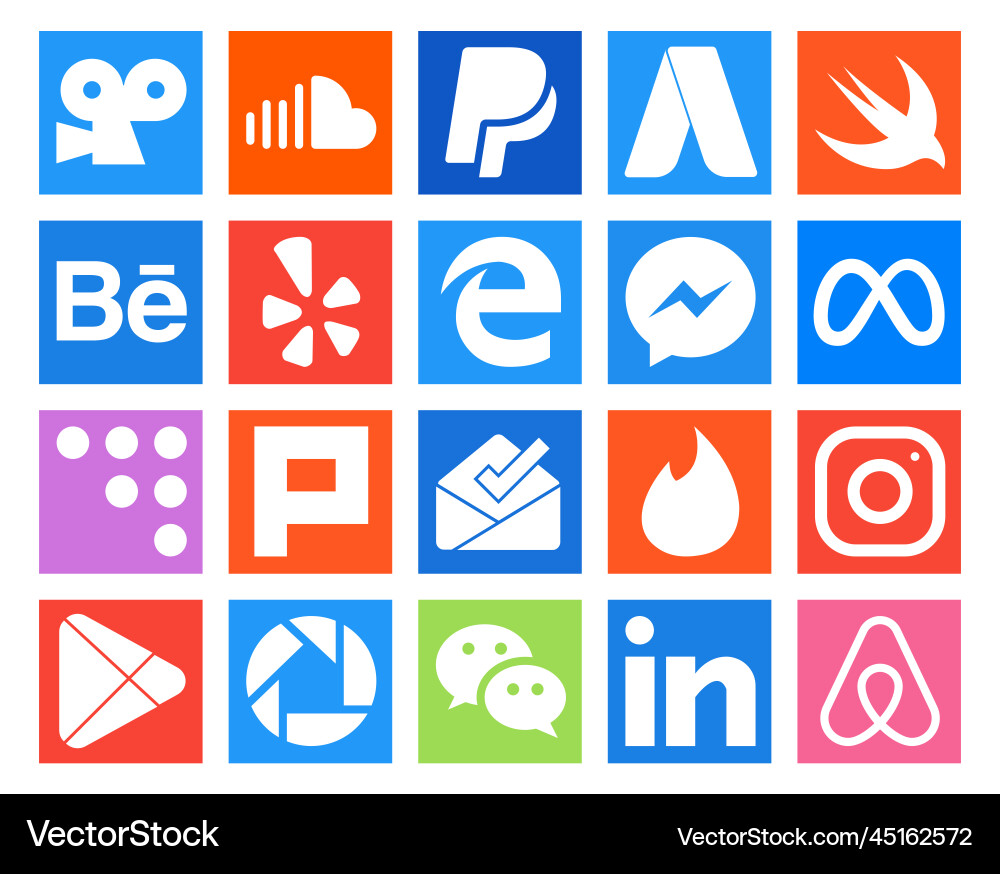 20 social media icon pack including instagram Vector Image