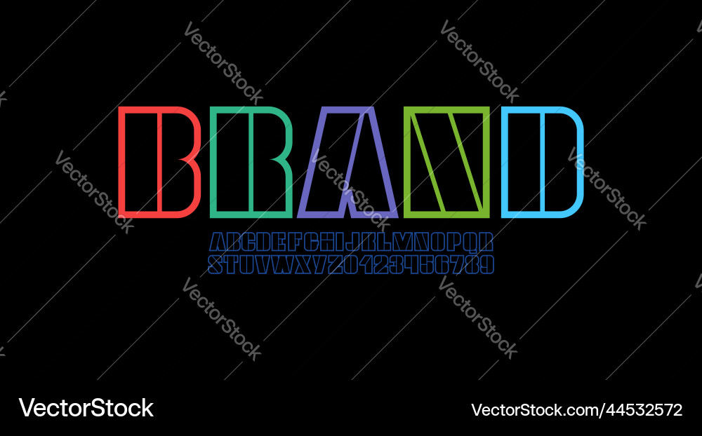 Abstract font alphabet made in colored outline Vector Image