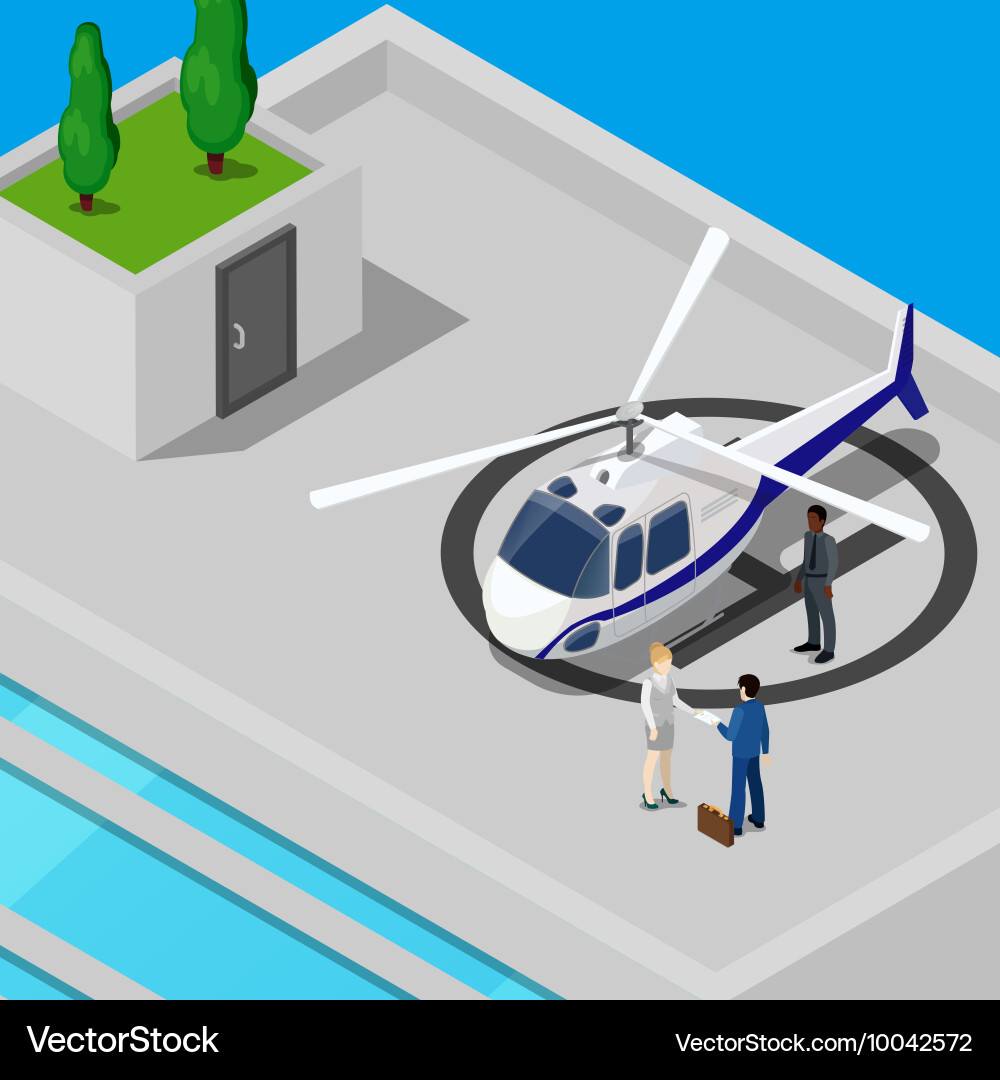 Isometric helicopter with business people Vector Image