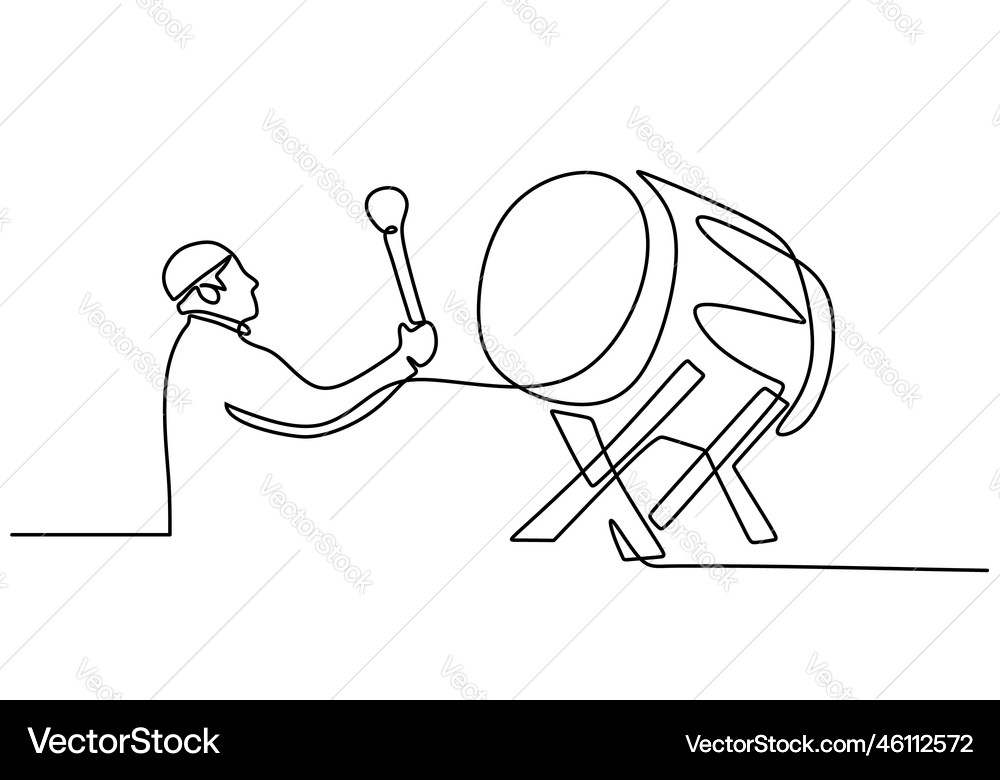 One continuous single line of man hit big drum Vector Image