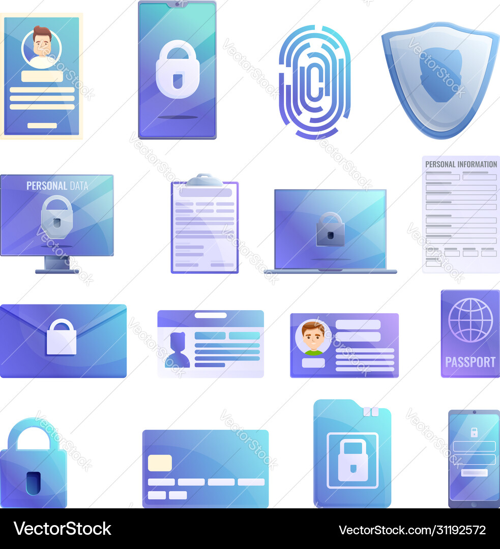 Personal information icons set cartoon style Vector Image