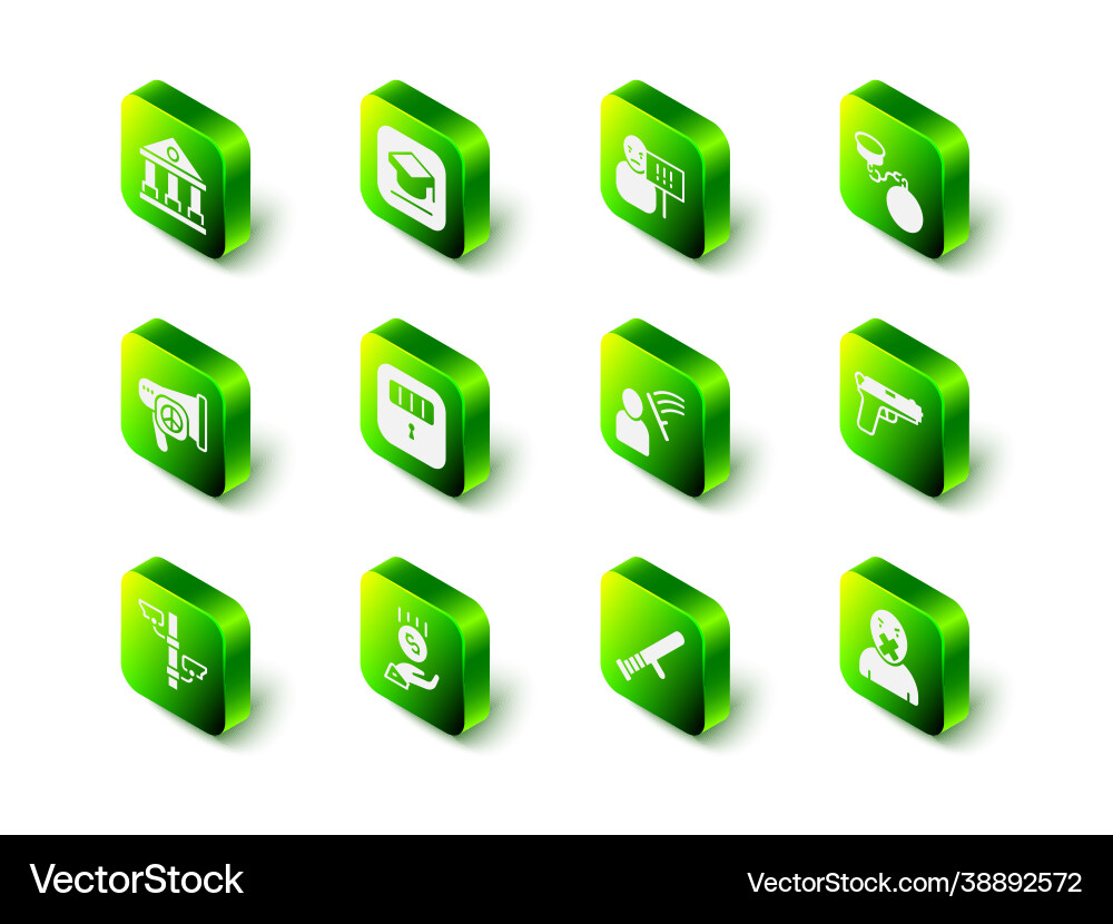 Set graduation cap protest ball chain pistol Vector Image