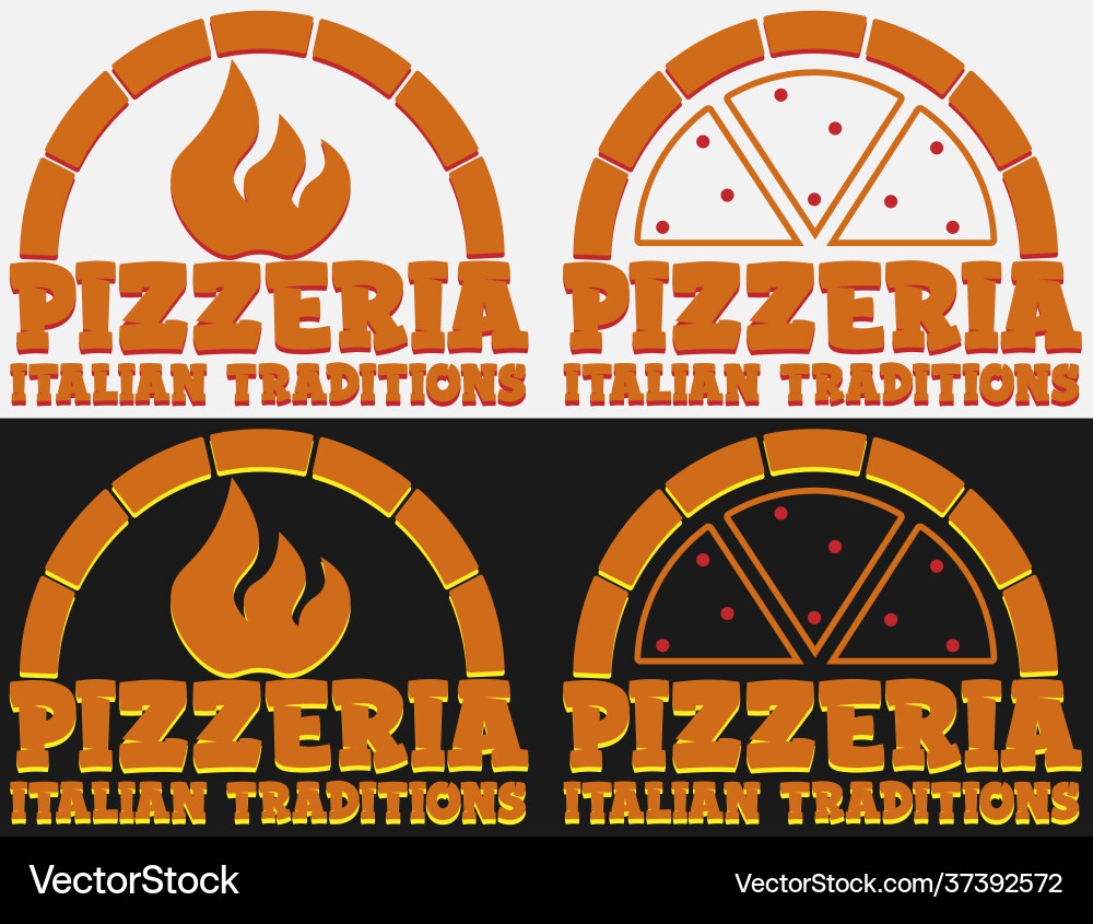 Set pizzeria logo on dark and light background Vector Image