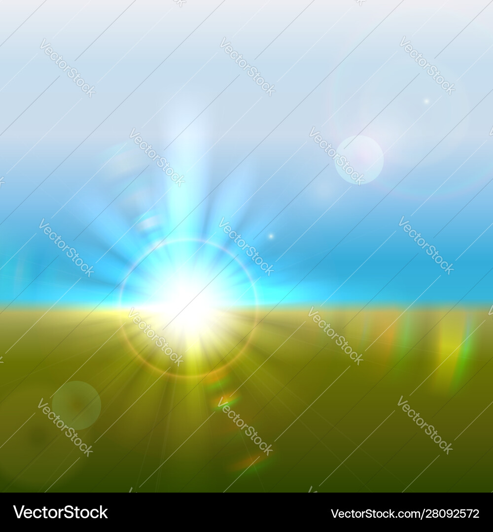 Sun over horizon with lens flares Royalty Free Vector Image