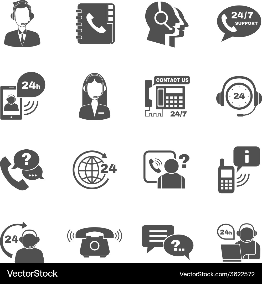 Support contact call center icons set Royalty Free Vector