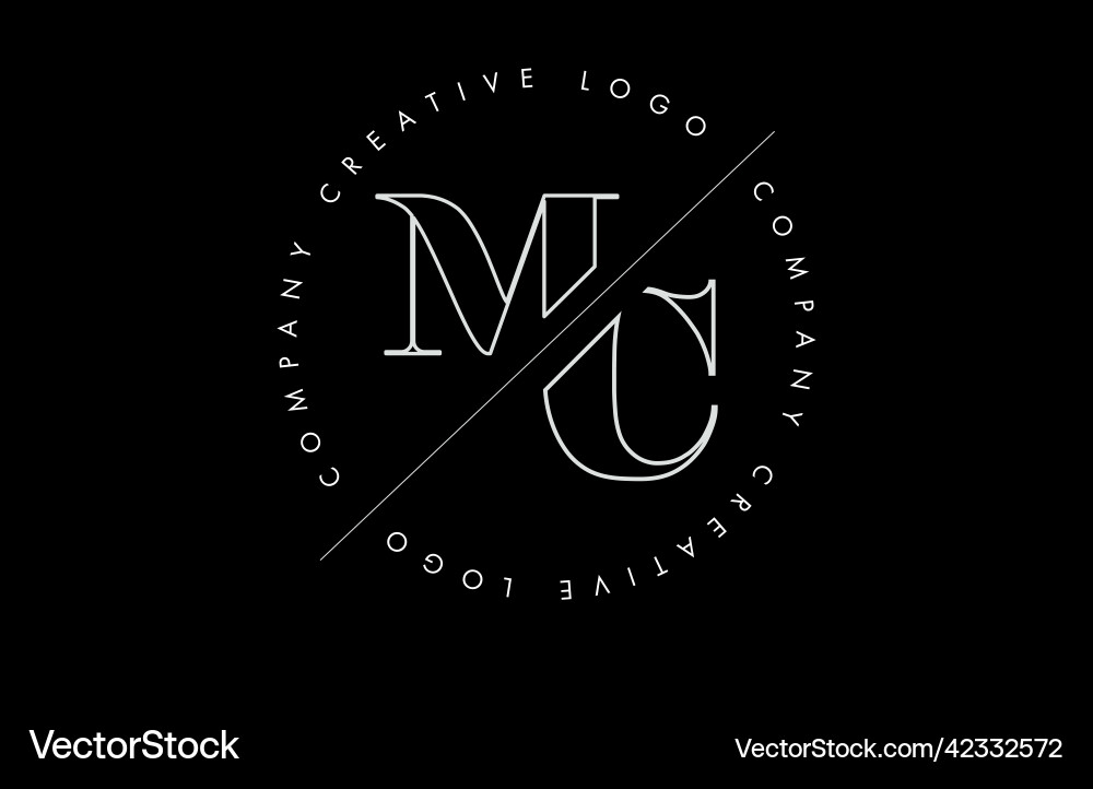 White outline mc m c letter logo with cut Vector Image
