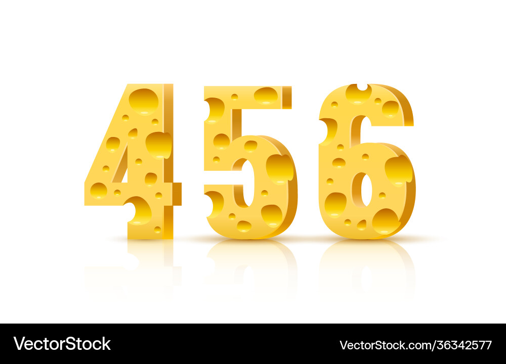 Cheese font 3d symbol numbers 4 5 6 set Royalty Free Vector