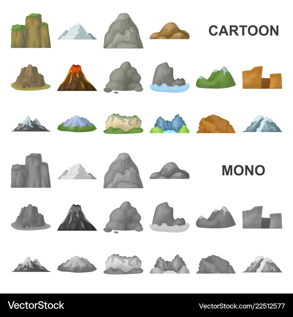 Different mountains cartoon icons in set Vector Image
