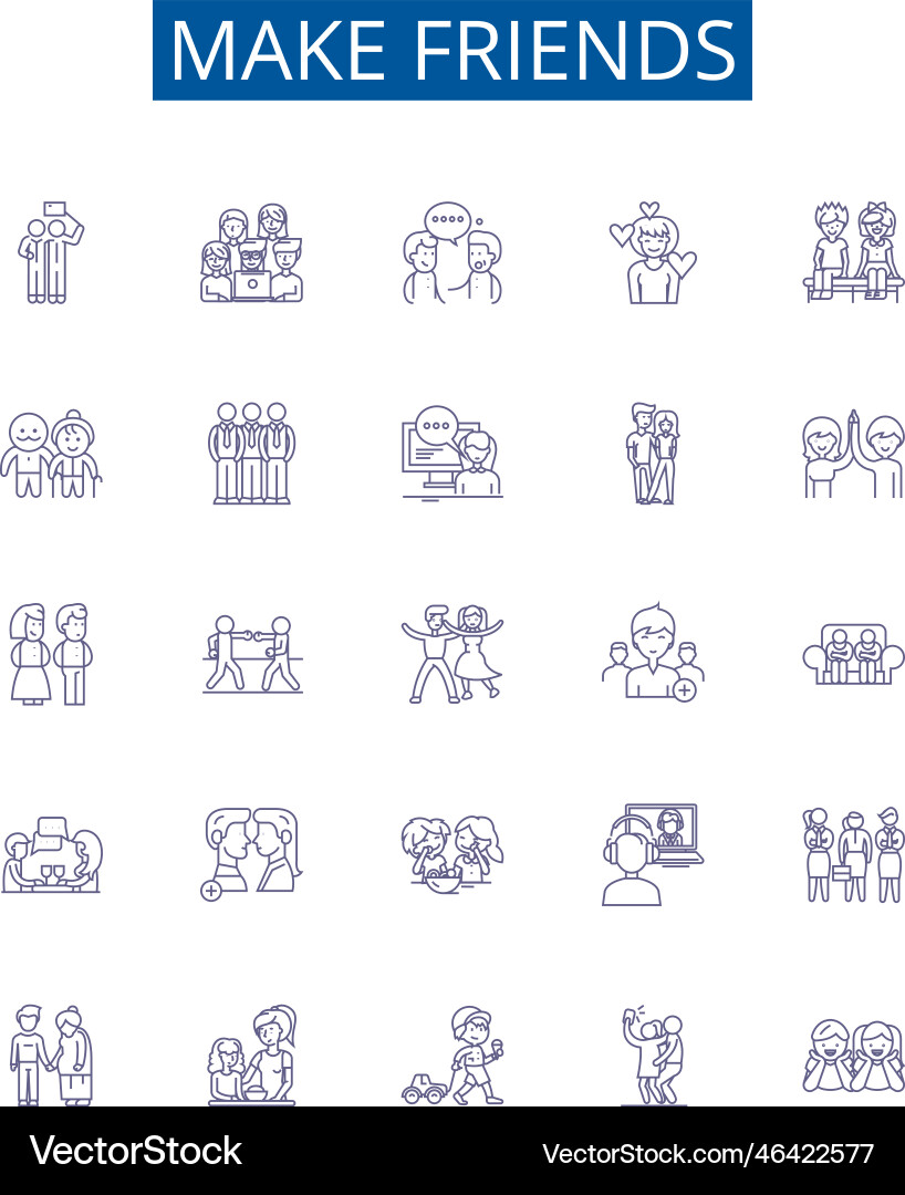 Make friends line icons signs set design Vector Image