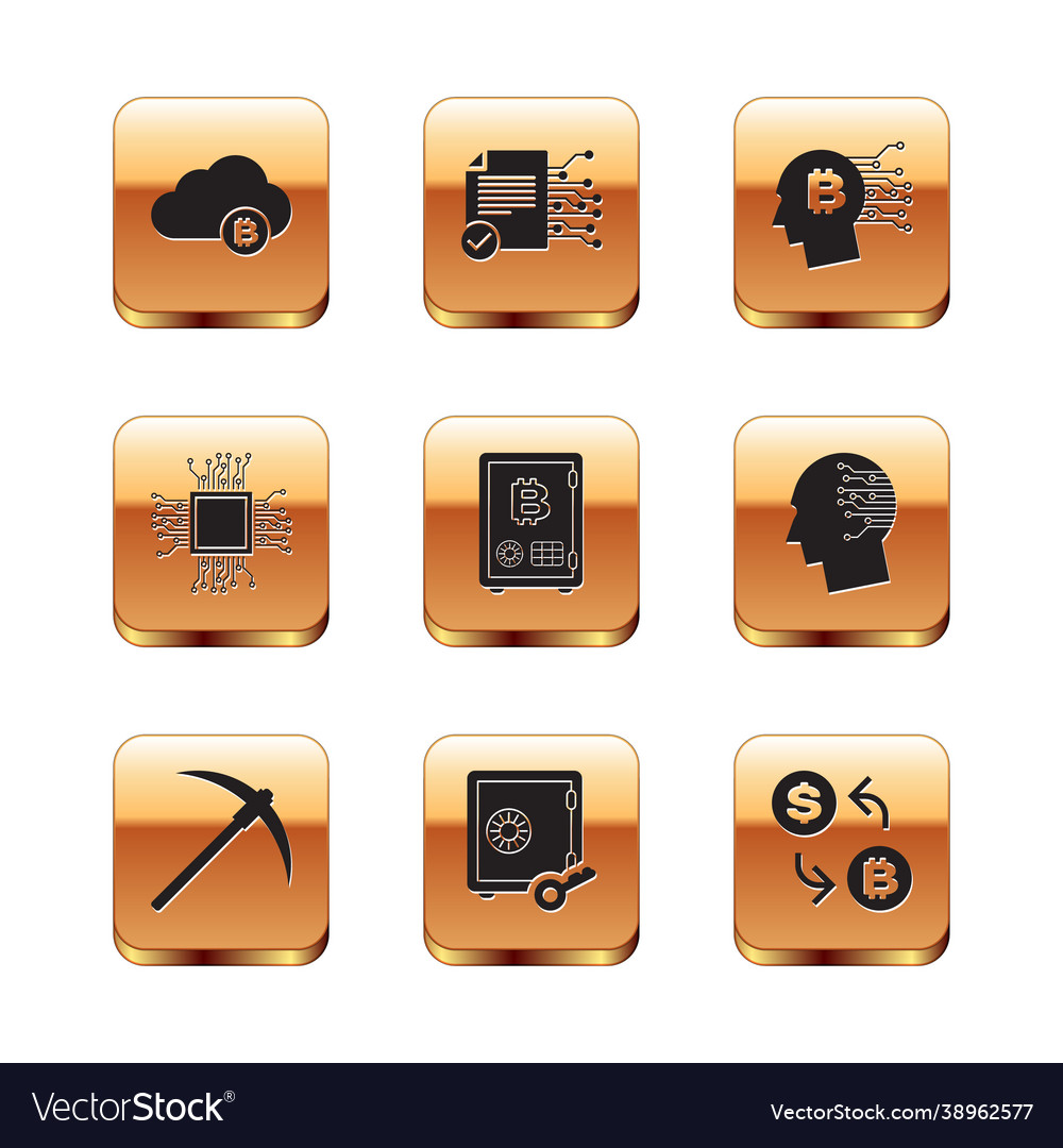 Set cryptocurrency cloud mining pickaxe proof Vector Image