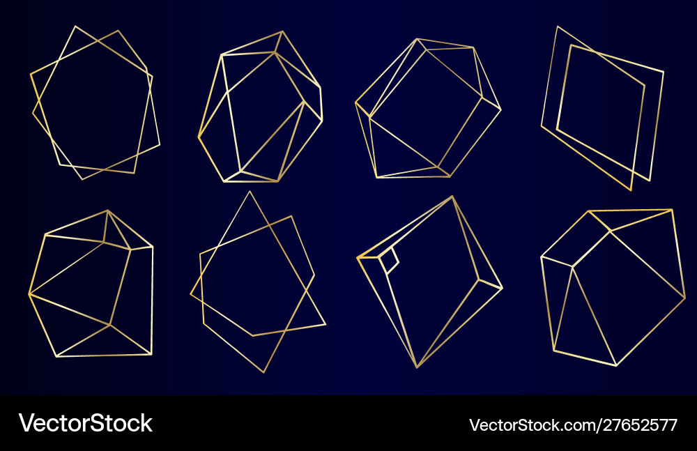 Set luxury golden crystal shapes Royalty Free Vector Image