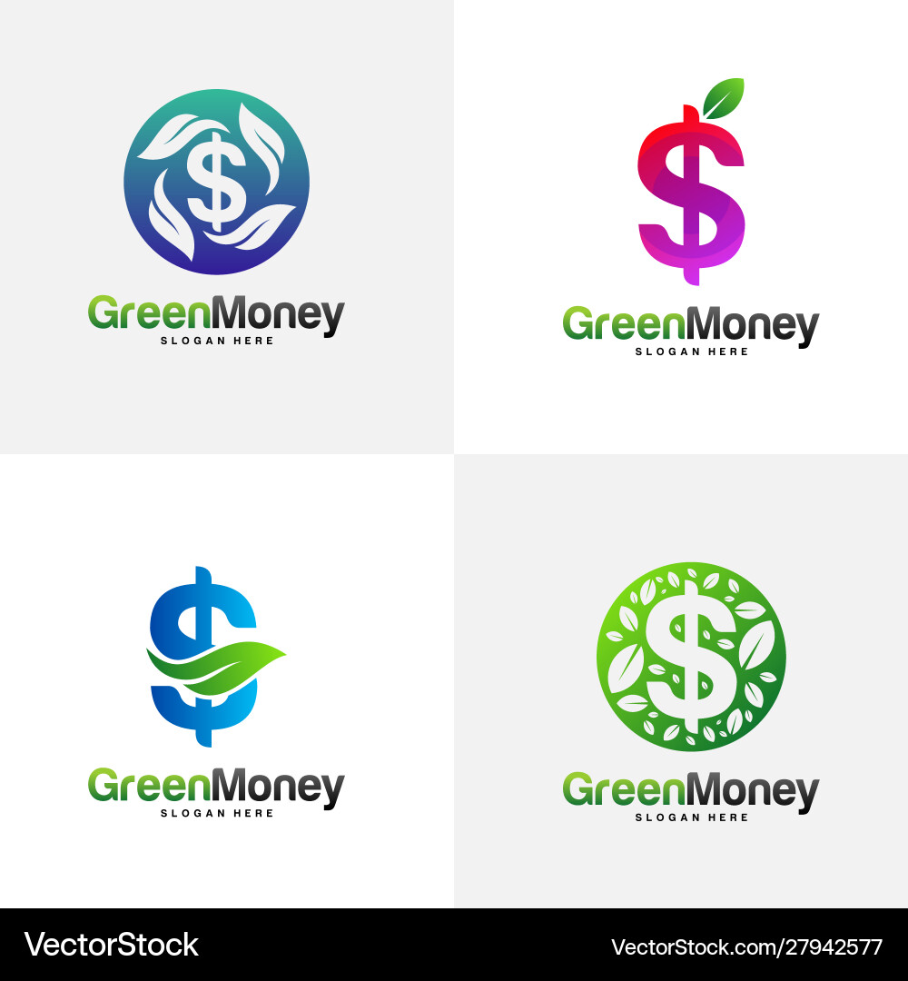 Set money with leaf logo design concept green Vector Image