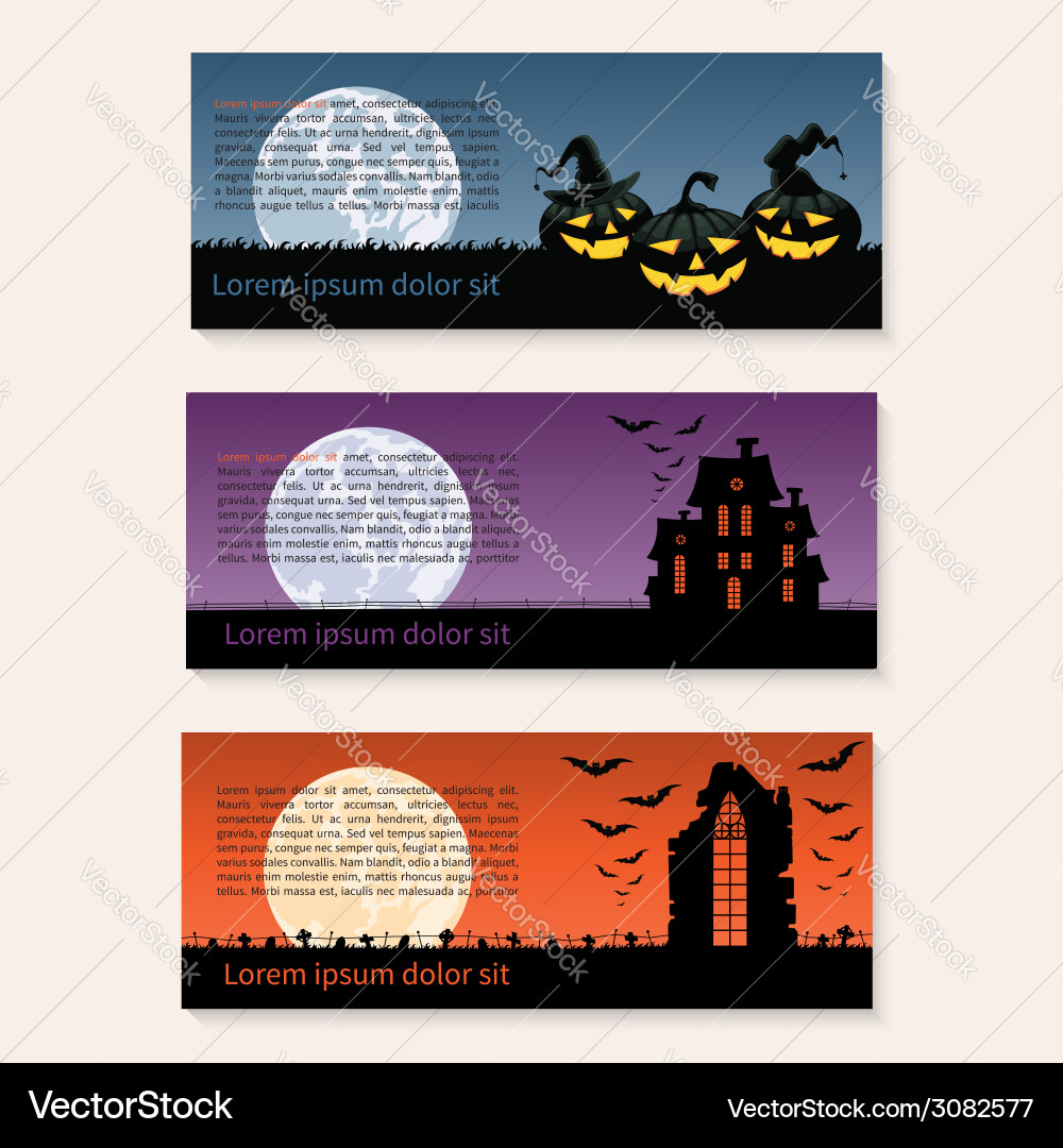 Set of three halloween banners Royalty Free Vector Image