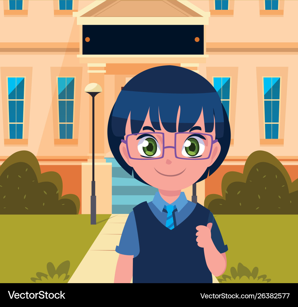 Student boy school building street Royalty Free Vector Image