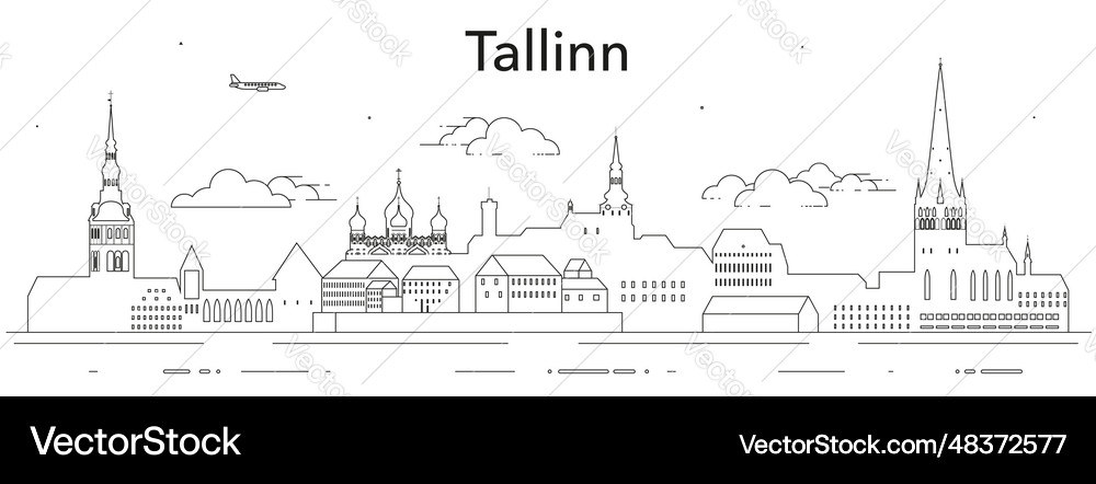 Tallinn cityscape line art Royalty Free Vector Image