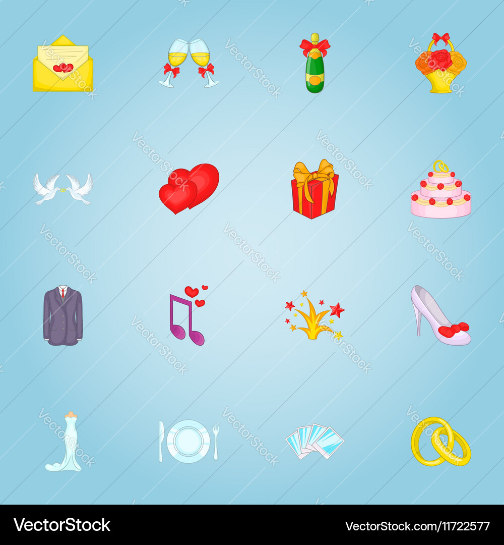 Wedding icons set cartoon style Royalty Free Vector Image