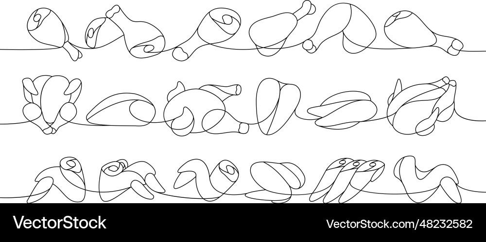 Fresh chicken parts set one line continuous Vector Image