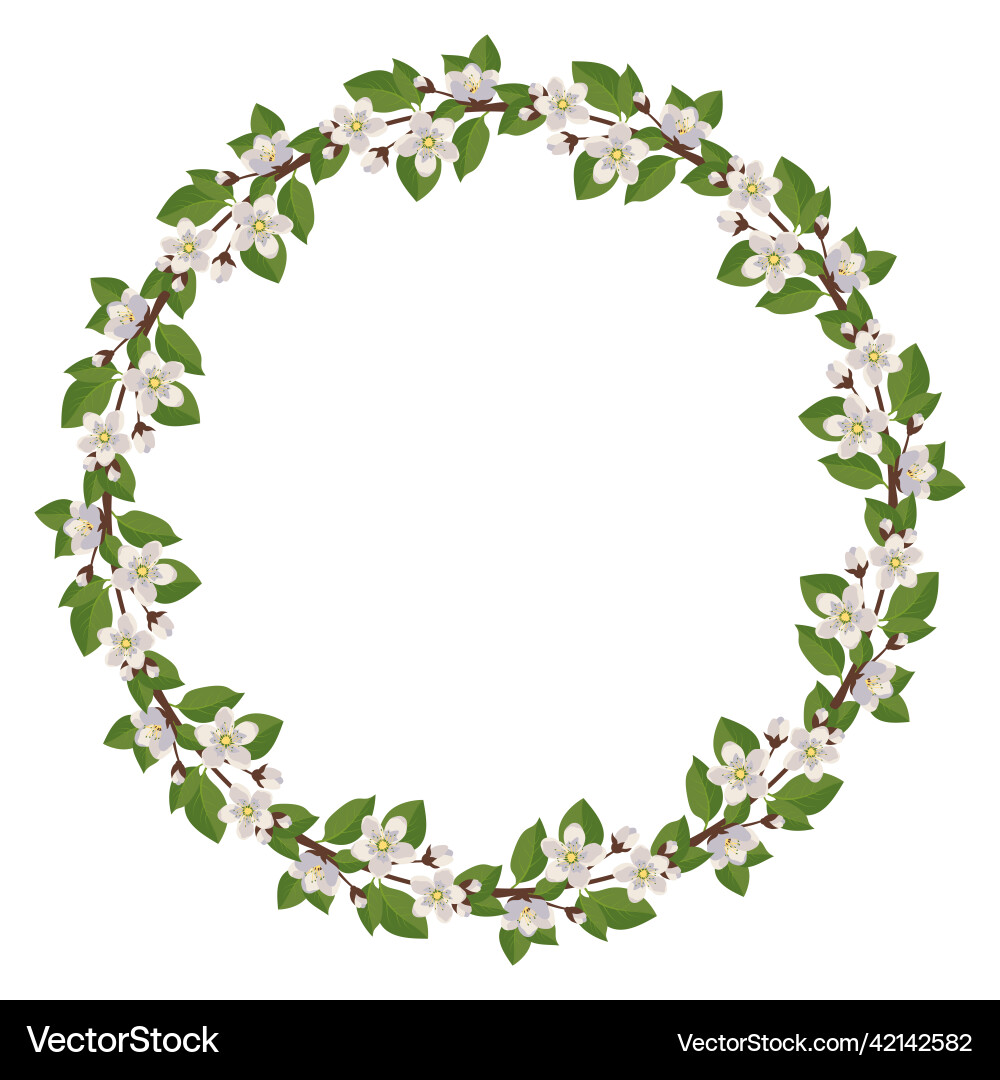 Round wreath of cherry or apple tree Royalty Free Vector