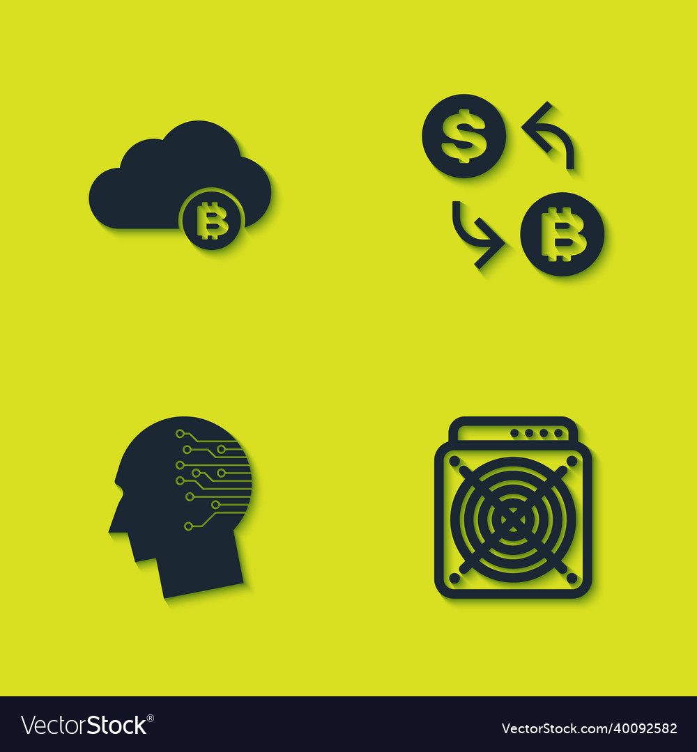 Set cryptocurrency cloud mining asic miner brain Vector Image