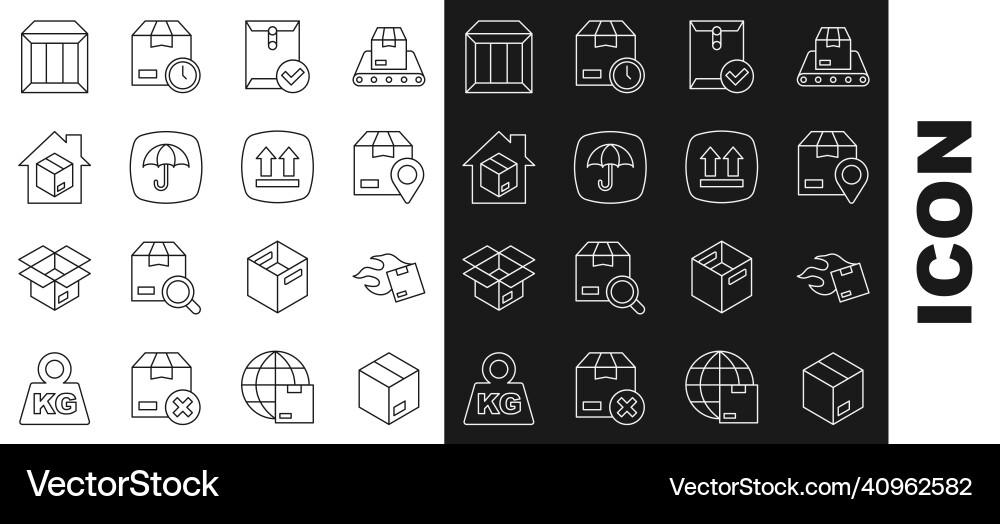 Set line carton cardboard box location Royalty Free Vector