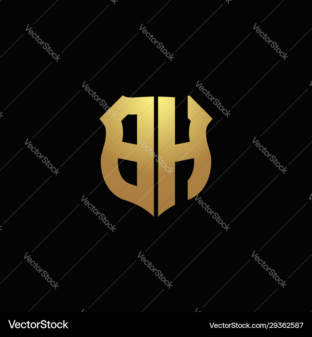 Bh logo monogram with gold colors and shield Vector Image