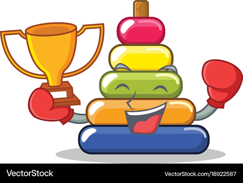 Boxing winner pyramid ring character cartoon Vector Image