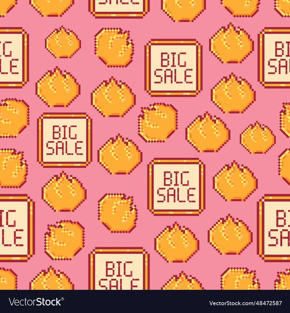 Cute sale pattern in pixel art style Royalty Free Vector