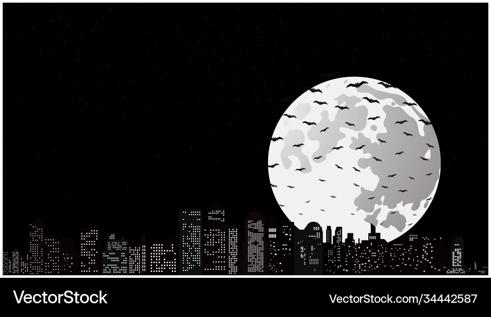Halloween night backg sky with stars full moon Vector Image